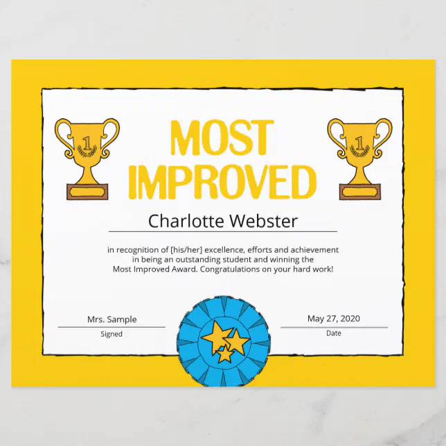 Most Improved Certificate Achievement Class Award | Zazzle