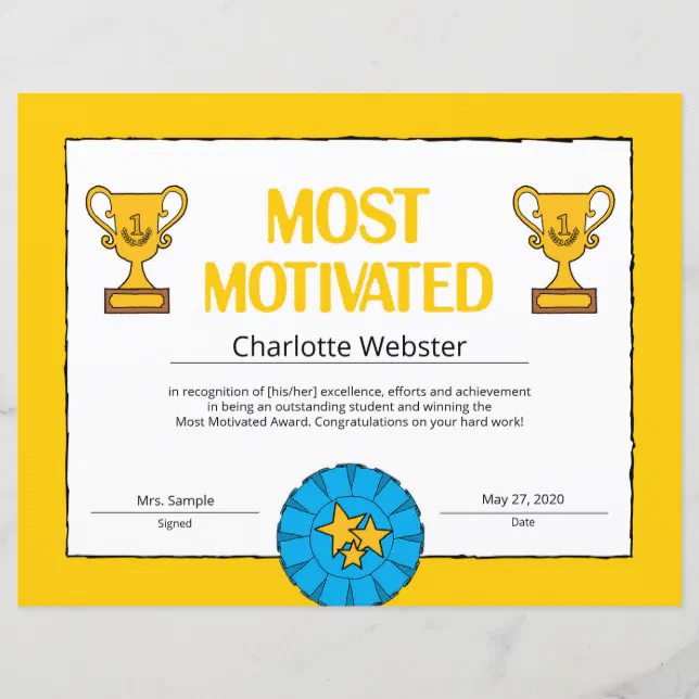 Most Motivated Certificate of Achievement PDF | Zazzle