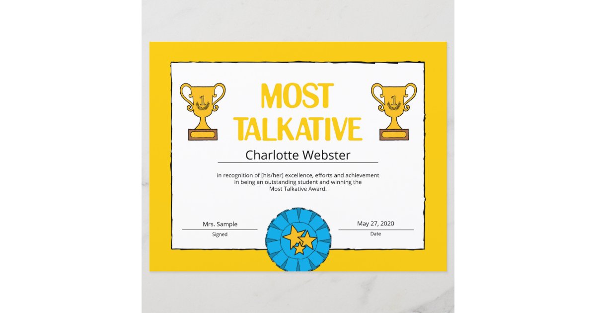Most Talkative Certificate of Achievement PDF | Zazzle