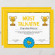 Most Talkative Certificate of Achievement PDF | Zazzle