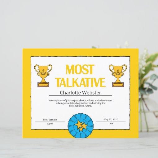 Most Talkative Certificate of Achievement PDF | Zazzle