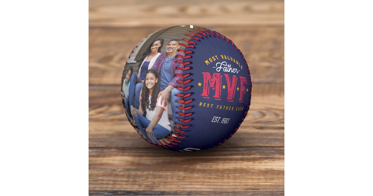 Most Valuable Father MVF Custom Two Photo Monogram Baseball | Zazzle