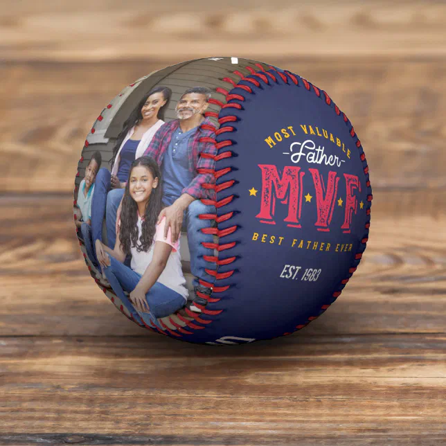 Most Valuable Father MVF Custom Two Photo Monogram Baseball | Zazzle