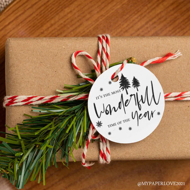 Most Wonderful Time Of The Year Black Christmas Favor Tags | Zazzle