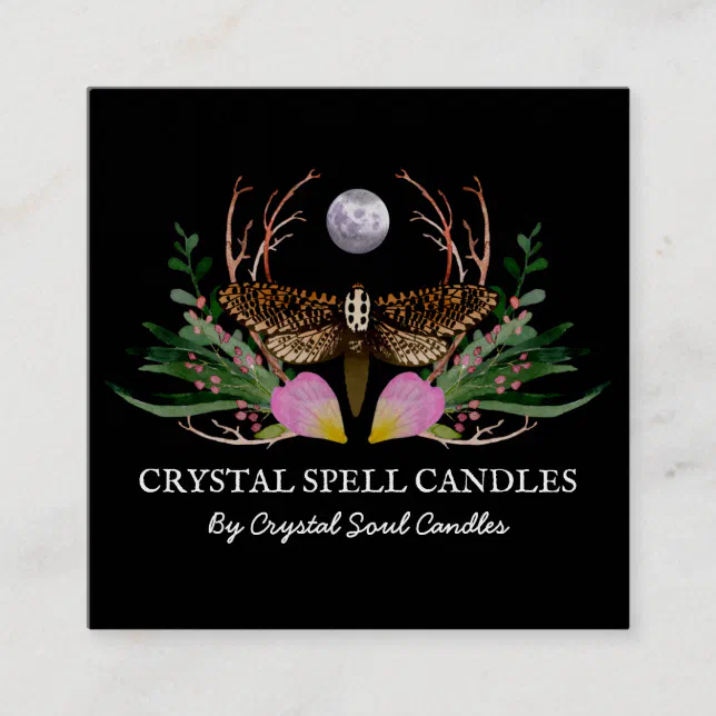 Moth Moon Candle Intention Spell Square Business Card | Zazzle