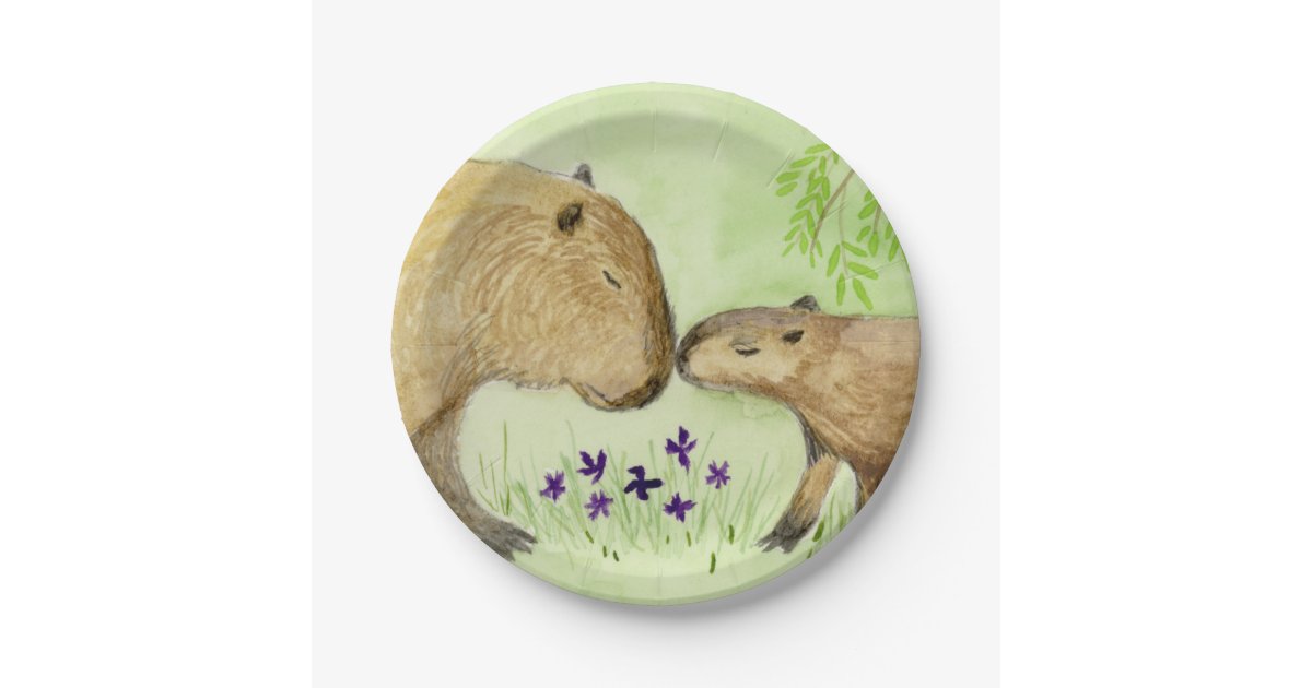 Mother and Baby Capybara Paper Plates | Zazzle