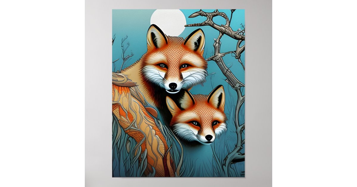 Mother and Baby Fox Poster | Zazzle