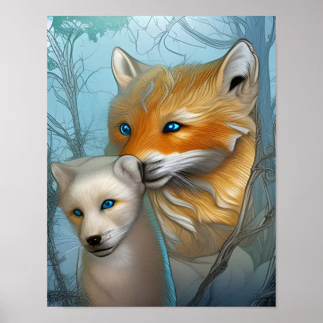 Mother and Baby Fox Poster | Zazzle