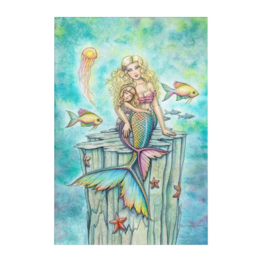 Mother and Daughter Mermaid Fantasy Illustration Acrylic Print | Zazzle.com