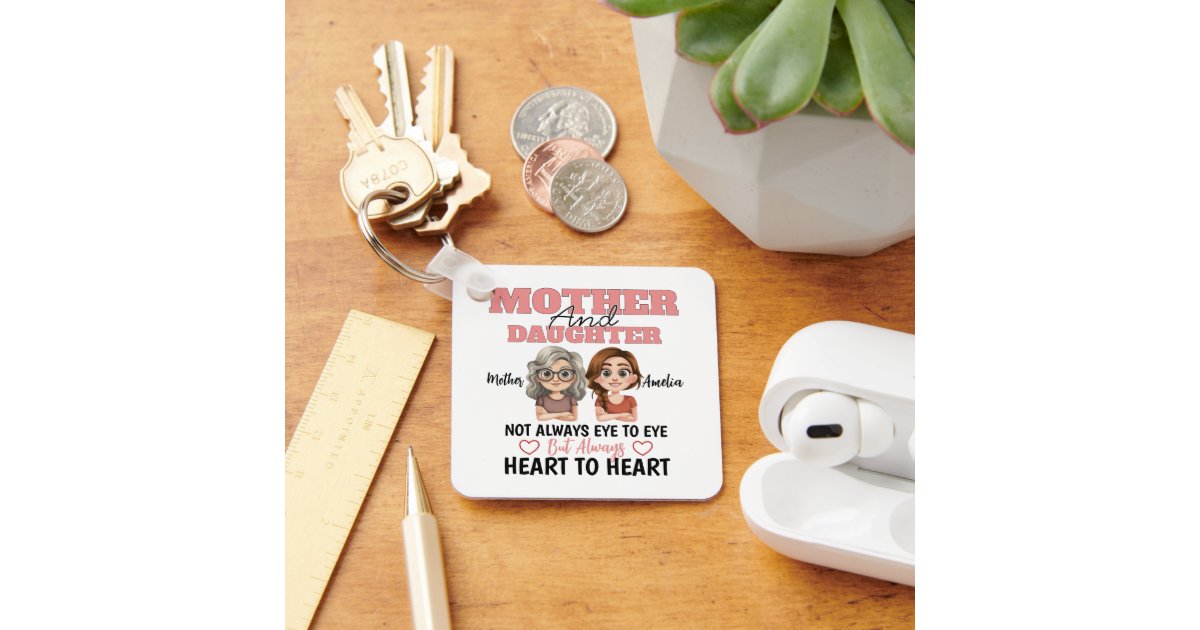 Mother & Daughter Hearts Connected Across Distance Keychain | Zazzle