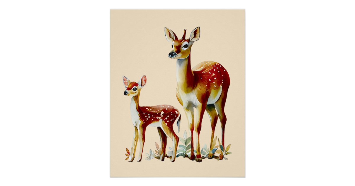 mother deer and fawn poster | Zazzle