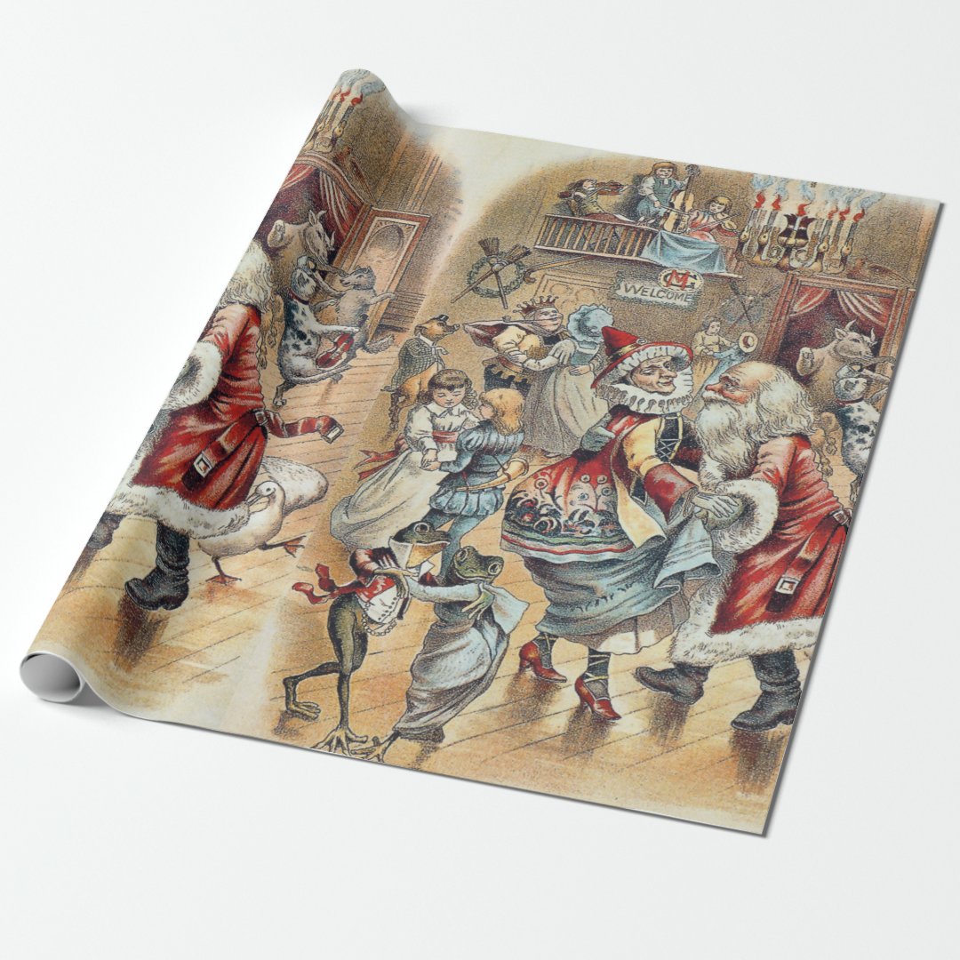 Mother Goose Dancing with Santa Claus Wrapping Paper | Zazzle