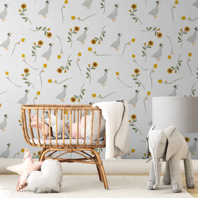 Mother Goose Yellow Wildflower Nursery Wallpaper | Zazzle