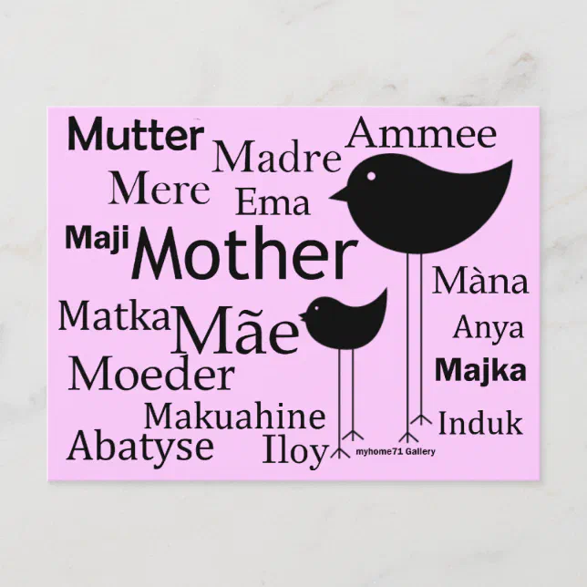 Mother in different languages postcard | Zazzle