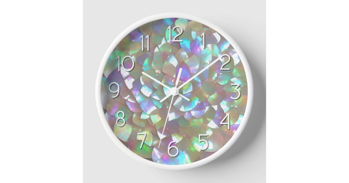 Mother of Pearl with Large Numbers Large Ticks Clock | Zazzle
