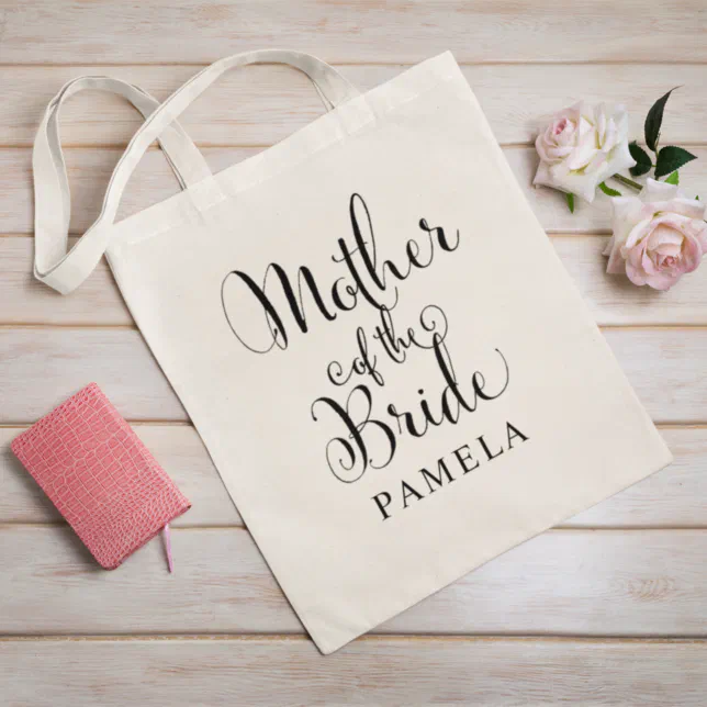 Mother of the Bride Black Personalized Wedding Tote Bag | Zazzle
