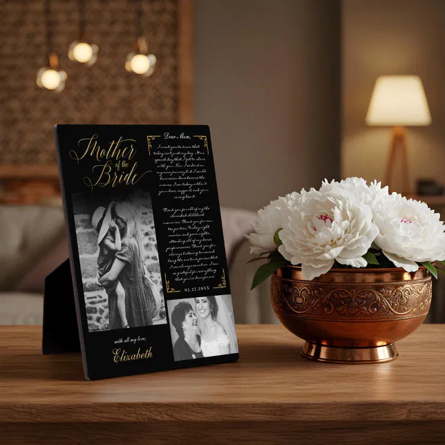 Mother of the Bride Black Photos Wedding Keepsake Plaque | Zazzle