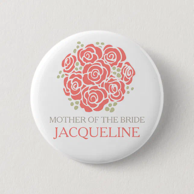 Mother of the bride coral posy wedding pin button | Zazzle