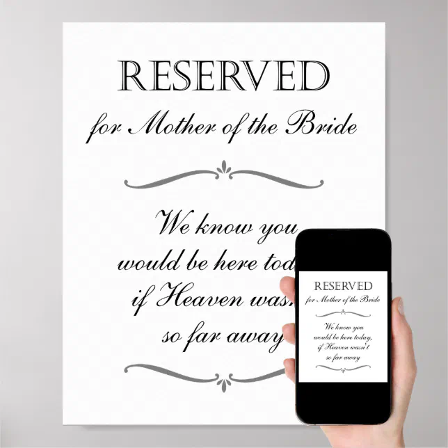 Mother of the Bride Heaven Memorial Reserved Sign | Zazzle