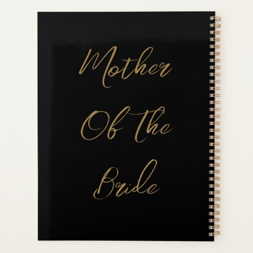 Mother Of The Bride Wedding Gift Favor Gold Black Planner | Zazzle