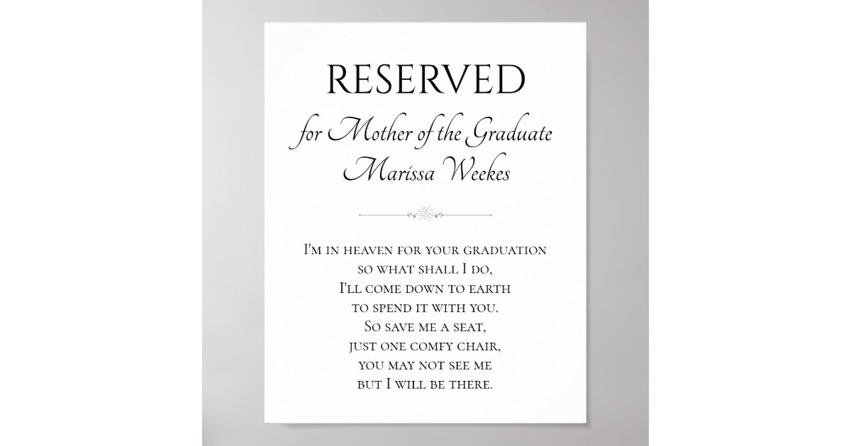 Mother of the Graduate Graduation Memorial Seat Poster | Zazzle