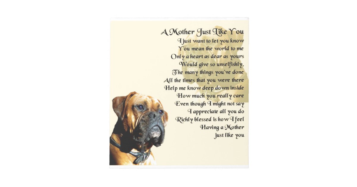 Mother Poem - Boxer Dog Design Notepad | Zazzle