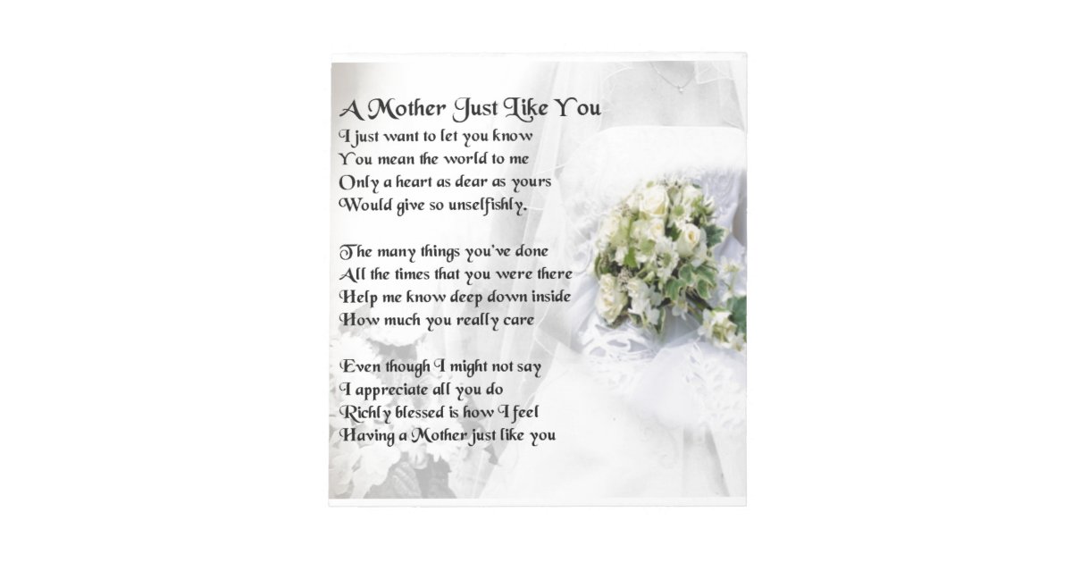 Mother Poem - Wedding Bouquet Design Notepad | Zazzle