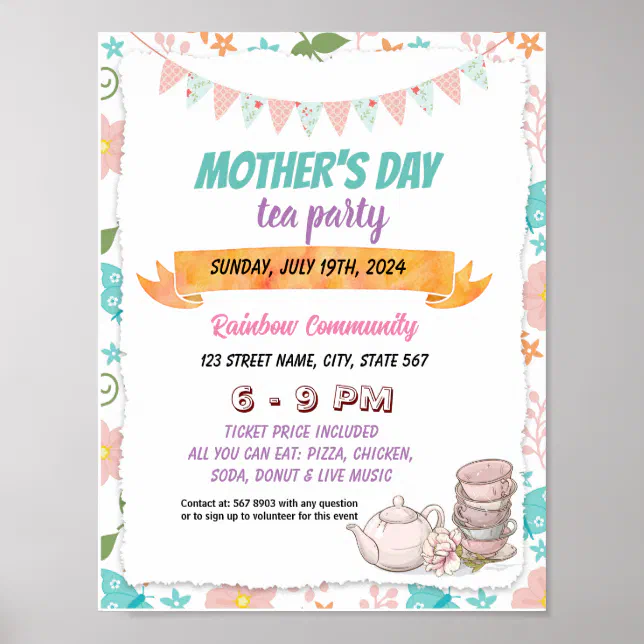 Mother’s Day Tea flyer poster template | Zazzle