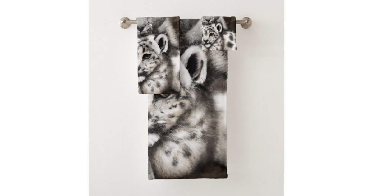 Mother Snow Leopard and Cub in the Mountains Bath Towel Set | Zazzle