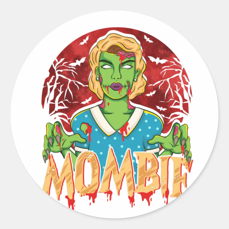 Mother Zombie Halloween Mom Mombie Classic Round Sticker | Zazzle