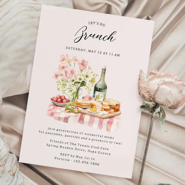 Mother's Day Brunch Pastries Pancakes and Prosecco Invitation | Zazzle