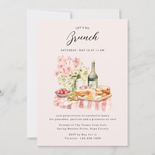 Mother's Day Brunch Pastries Pancakes and Prosecco Invitation | Zazzle