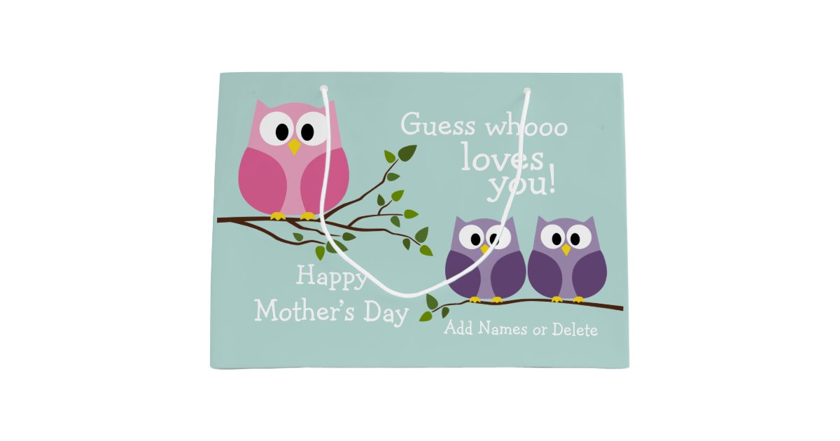 Mothers Day - Cute Owls Large Gift Bag | Zazzle