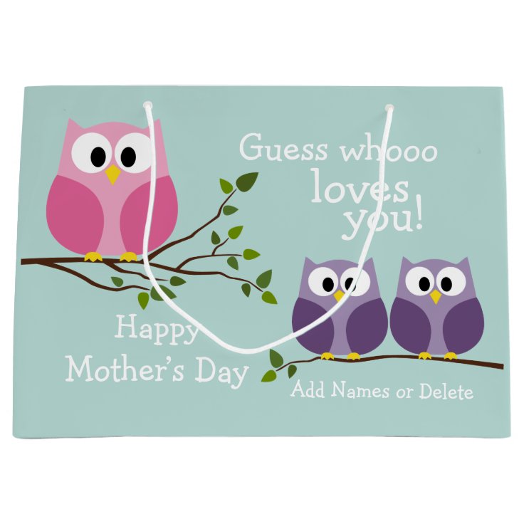 Mothers Day - Cute Owls Large Gift Bag | Zazzle