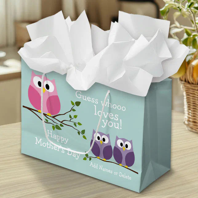 Mothers Day - Cute Owls Large Gift Bag | Zazzle