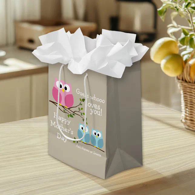 Mothers Day - Cute Owls - Whooo loves you Medium Gift Bag | Zazzle