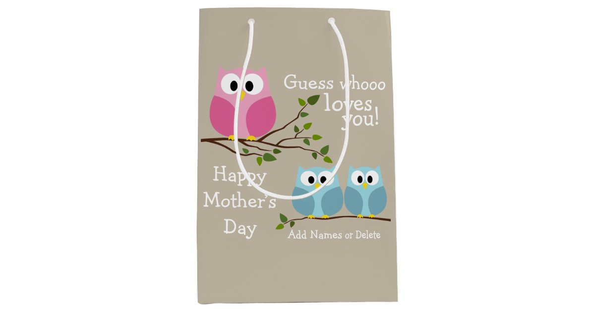 Mothers Day - Cute Owls - Whooo loves you Medium Gift Bag | Zazzle