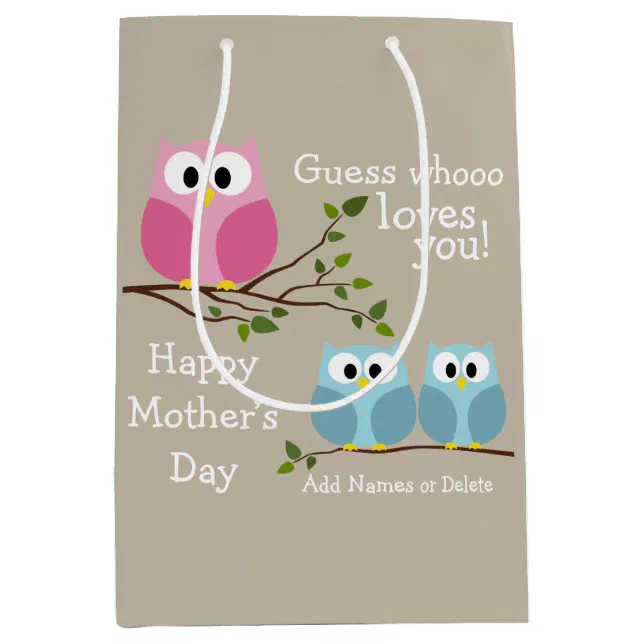 Mothers Day - Cute Owls - Whooo loves you Medium Gift Bag | Zazzle