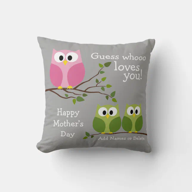 Mothers Day - Cute Owls - Whooo loves you Throw Pillow | Zazzle