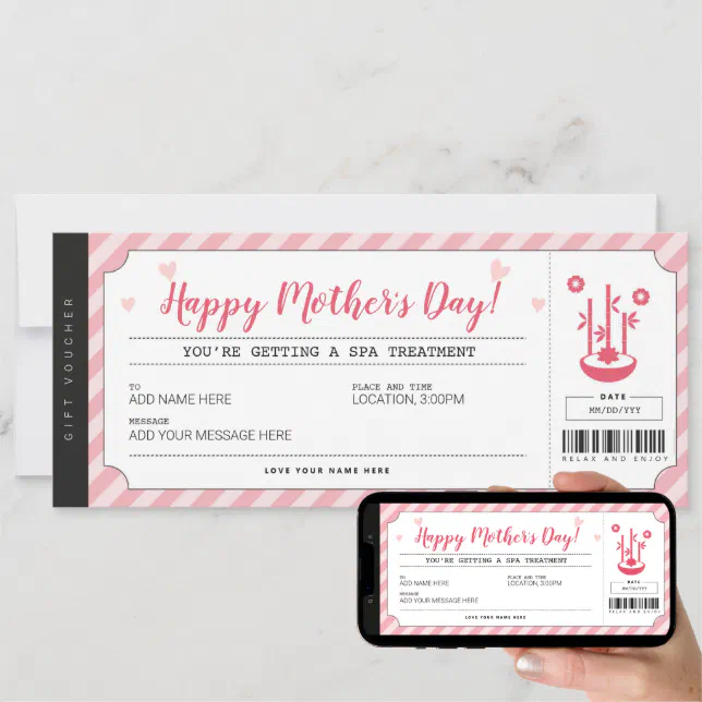 Mothers Day Gift Spa Treatment Voucher Certificate Invitation | Zazzle