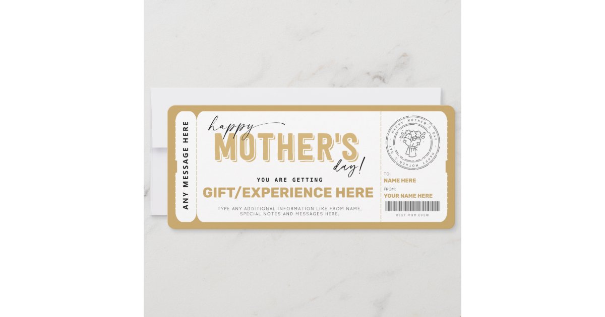 Mother's Day Gift Ticket Certificate Template | Zazzle