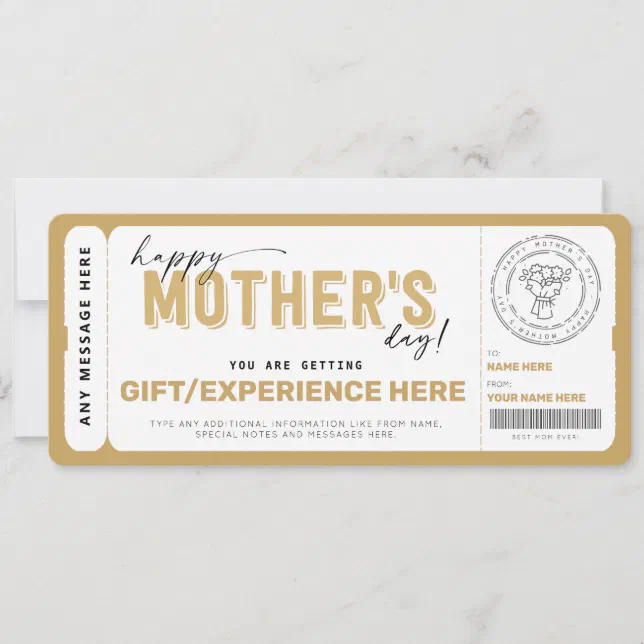 Mother's Day Gift Ticket Certificate Template | Zazzle