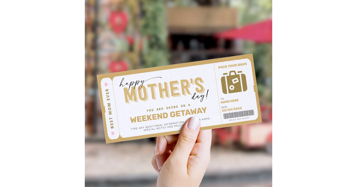 Mother's Day Gift Ticket Weekend Getaway Voucher Invitation | Zazzle