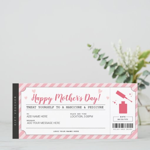 Mothers Day Mani Pedi Gift Voucher Certificate | Zazzle