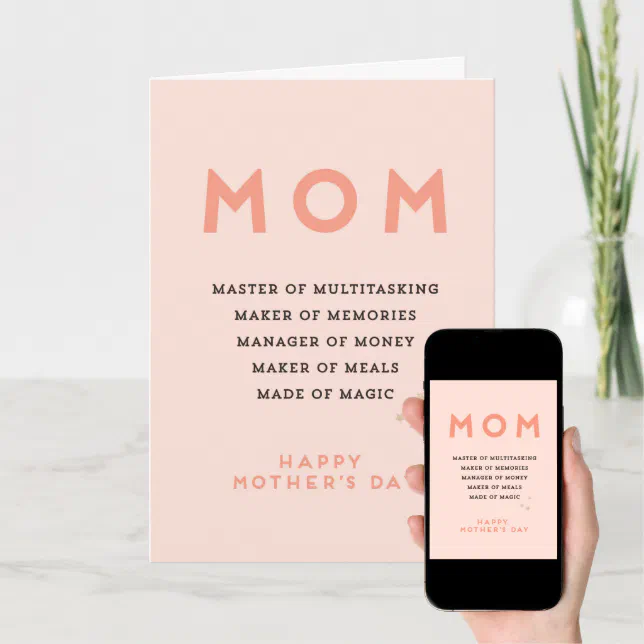 Mothers Day MOM acronym cute funny Card | Zazzle