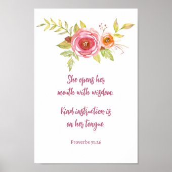 Mother's Day Pink Floral Proverbs Scripture Poster | Zazzle