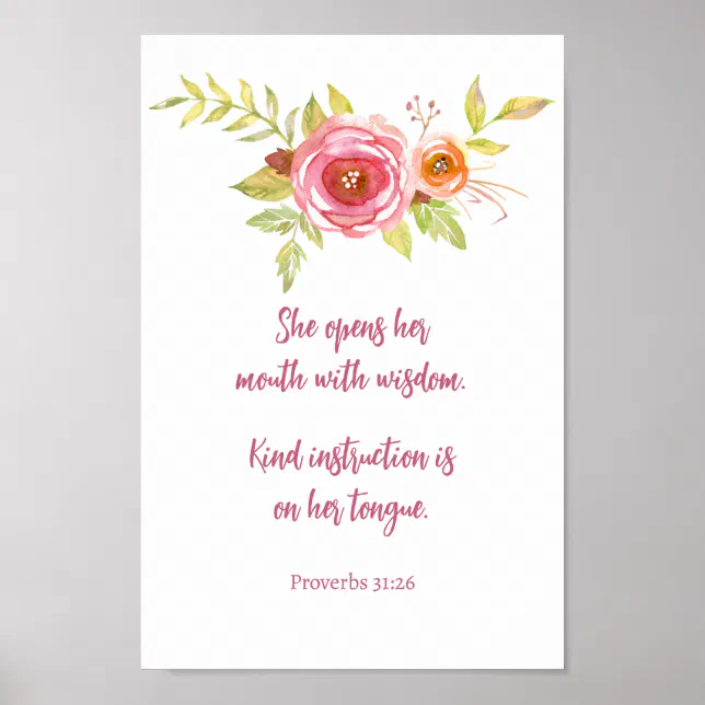 Mother's Day Pink Floral Proverbs Scripture Poster | Zazzle