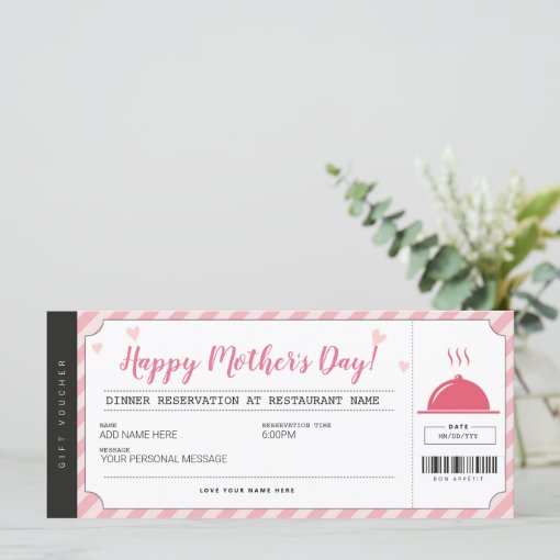 Mothers Day Restaurant Reservation Gift Voucher | Zazzle