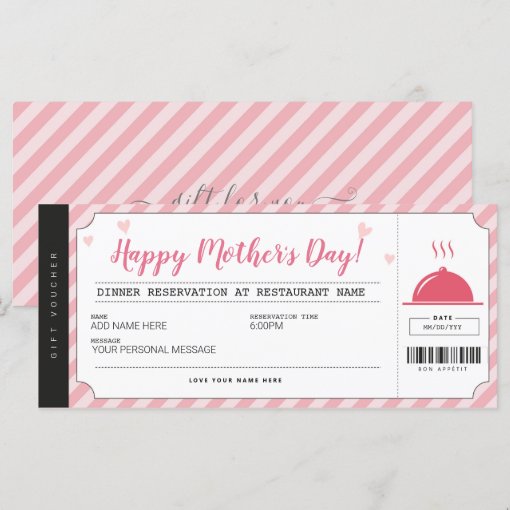 Mothers Day Restaurant Reservation Gift Voucher | Zazzle