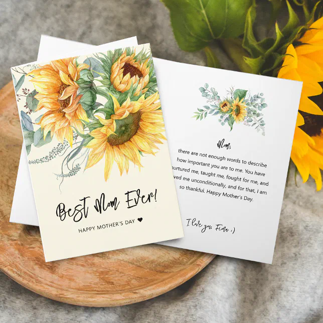 Mother's Day Rustic Sunflower Eucalyptus Greenery Card | Zazzle
